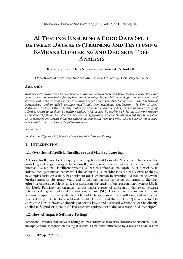 (PDF) AI Testing: Ensuring a Good Data Split Between Data Sets ...