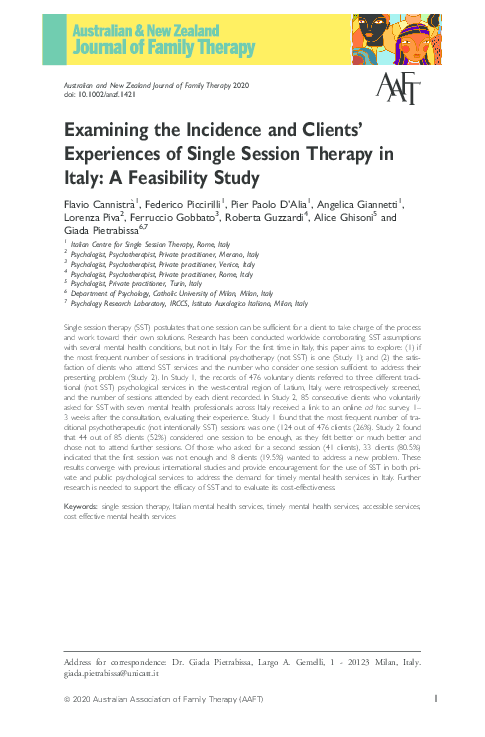 (PDF) Examining the Incidence and Clients' Experiences of Single ...