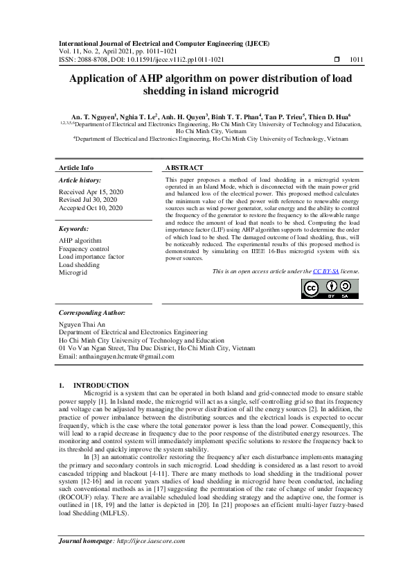 (PDF) Application of AHP algorithm on power distribution of load shedding in island microgrid
