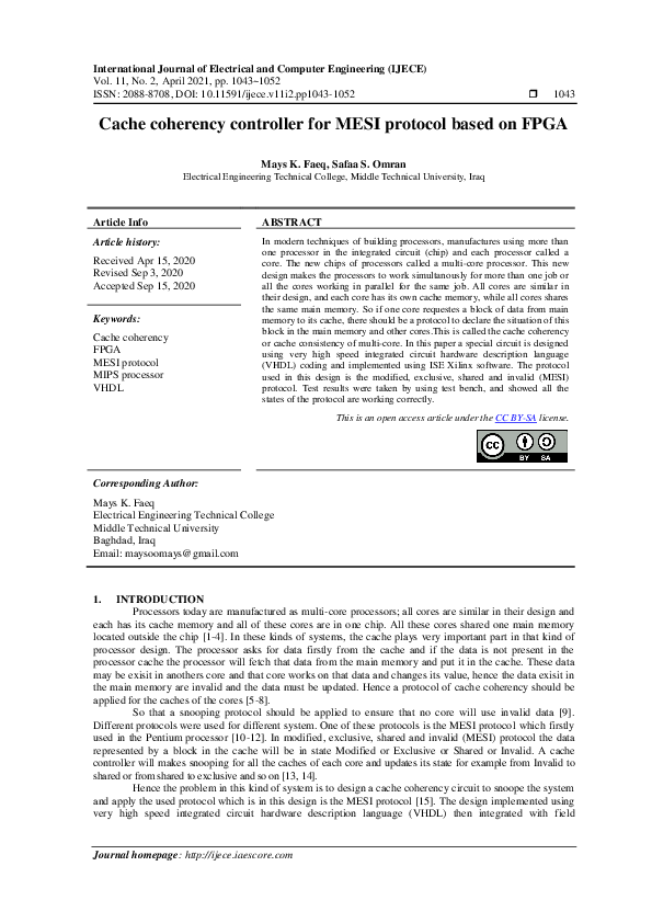 (PDF) Cache coherency controller for MESI protocol based on FPGA