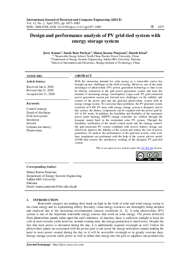 Pdf Design And Performance Analysis Of Pv Grid Tied System With