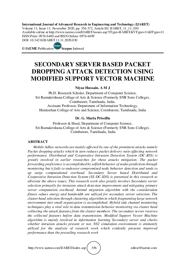 Pdf Secondary Server Based Packet Dropping Attack Detection Using Modified Support Vector