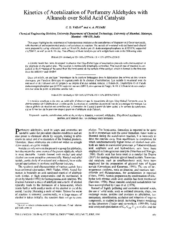 (PDF) Kinetics of acetalization of perfumery aldehydes with alkanols ...