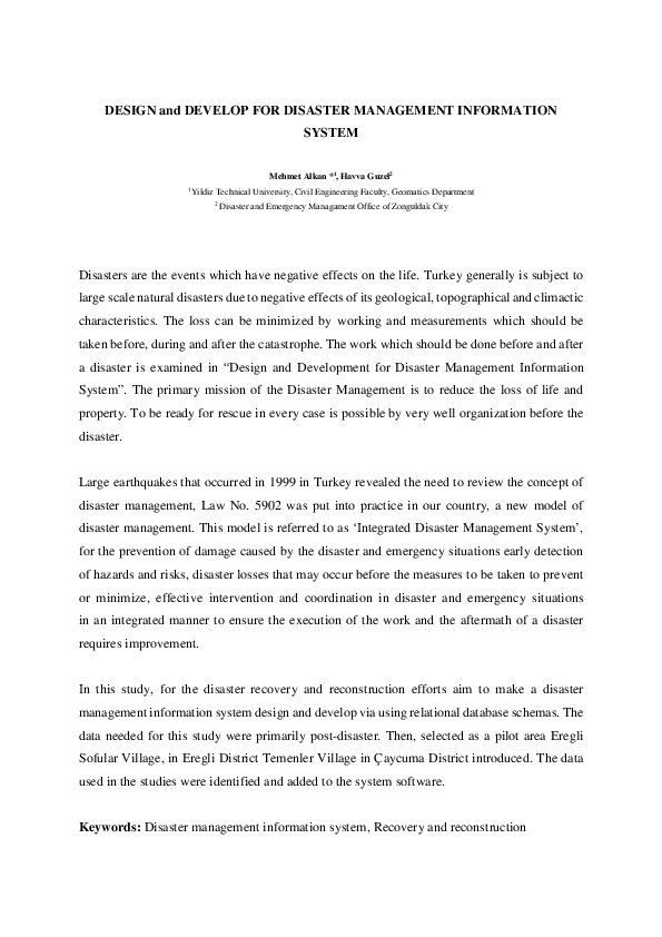 (PDF) DESIGN and DEVELOP FOR DISASTER MANAGEMENT INFORMATION SYSTEM