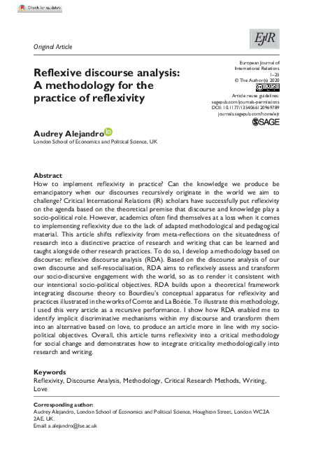 (PDF) Reflexive discourse analysis A methodology for the practice of ...