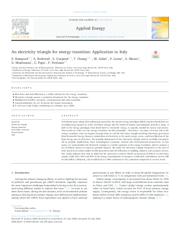 (PDF) An electricity triangle for energy transition: Application to Italy