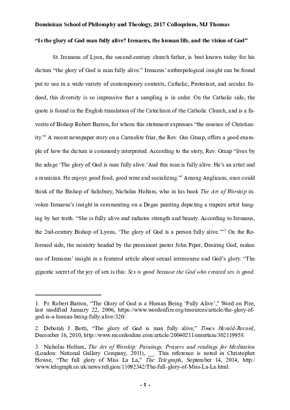 (PDF) Is the glory of God man fully alive? Irenaeus, the human life ...