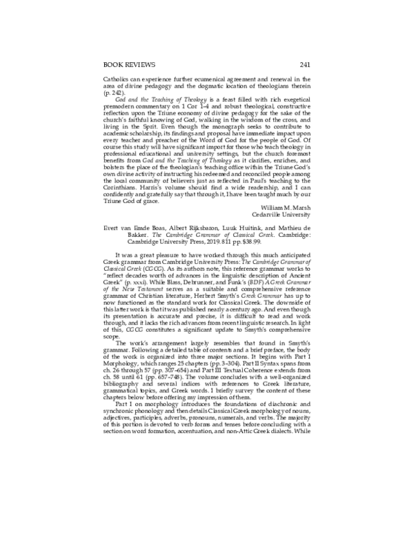 (PDF) Review: The Cambridge Grammar of Classical Greek (2019)