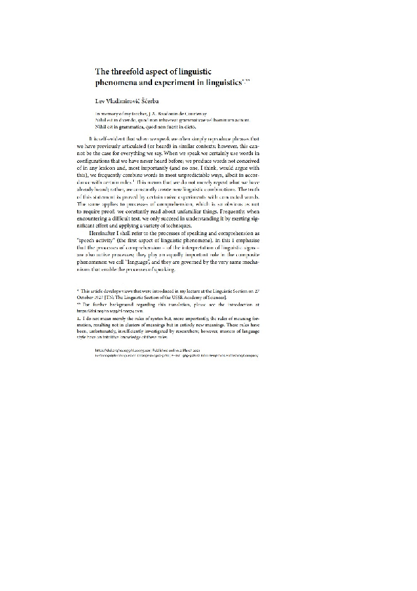 (DOC) The Threefold Aspect of Linguistic Phenomena and Experiment in ...
