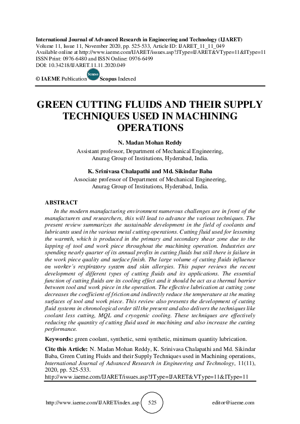 (PDF) GREEN CUTTING FLUIDS AND THEIR SUPPLY TECHNIQUES USED IN ...