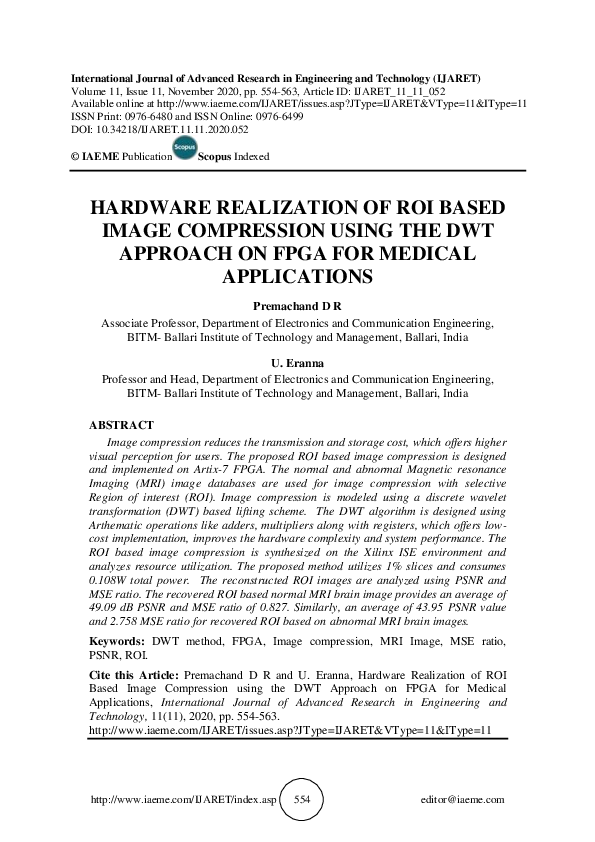 (PDF) HARDWARE REALIZATION OF ROI BASED IMAGE COMPRESSION USING THE DWT APPROACH ON FPGA FOR ...