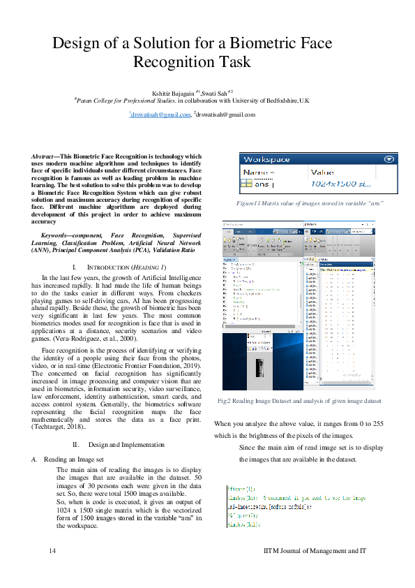 (PDF) Design of a Solution for a Biometric Face Recognition Task
