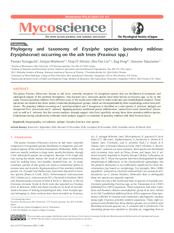 (PDF) Phylogeny and taxonomy of Erysiphe species (powdery mildew ...