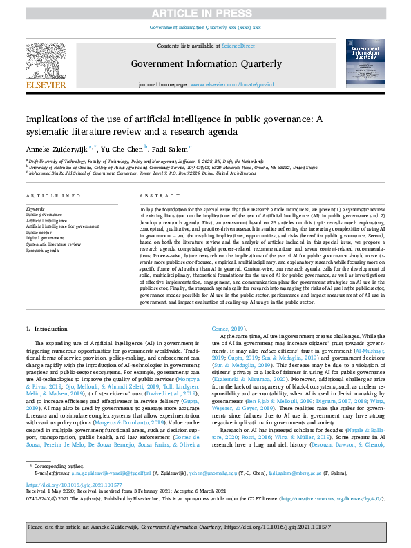 Pdf Implications Of The Use Of Artificial Intelligence In Public Governance A Systematic