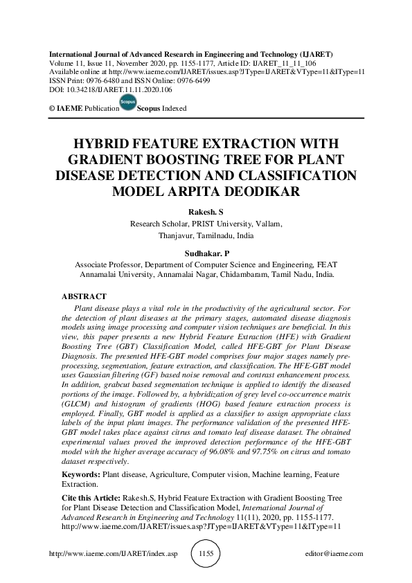 Pdf Hybrid Feature Extraction With Gradient Boosting Tree For Plant Disease Detection And