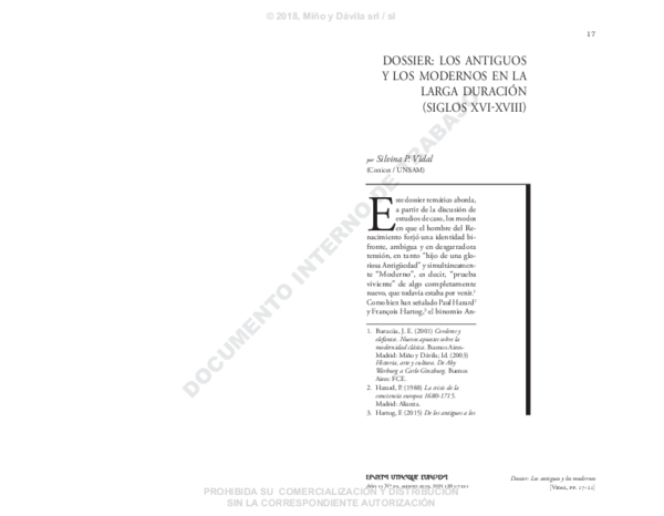 (PDF) Ancient and Moderns (introduction Dossier). Pre-print