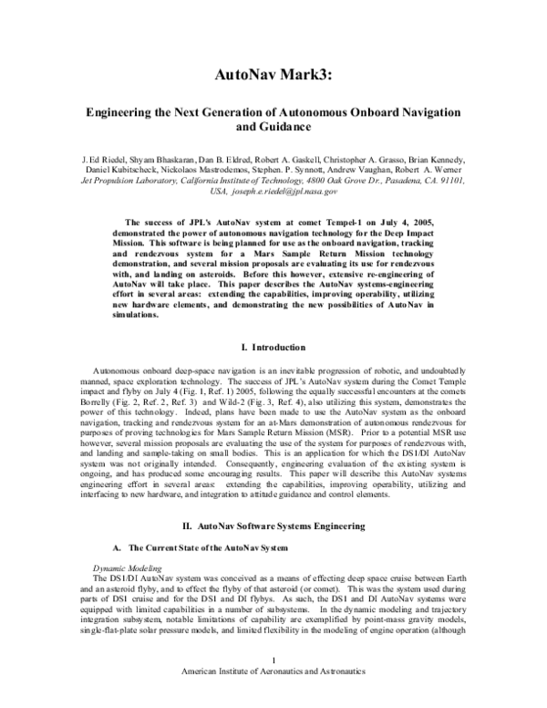 Pdf Autonav Mark3 Engineering The Next Generation Of Autonomous Onboard Navigation And Guidance