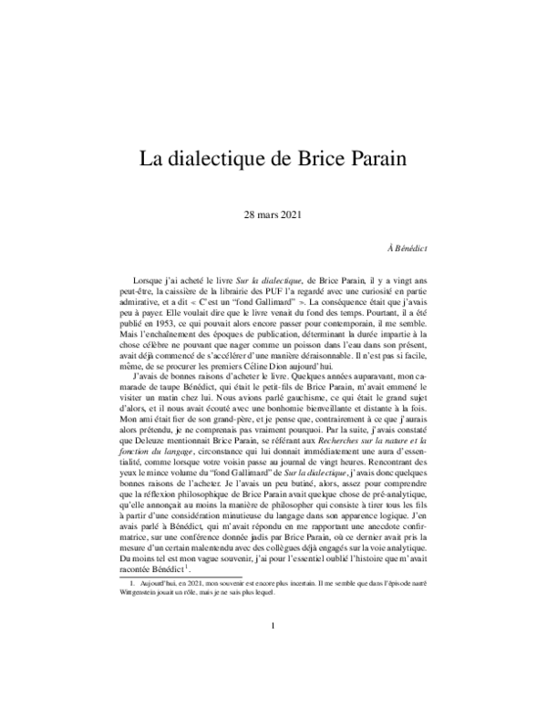 (PDF) La dialectique de Brice Parain