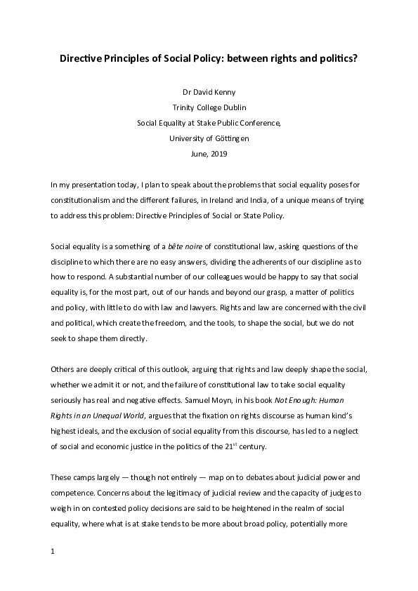 (DOC) Directive Principles of Social Policy: between rights and politics?