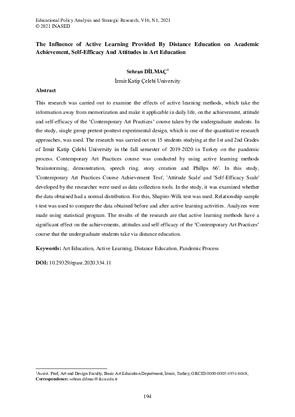 (PDF) The Influence of Active Learning Provided By Distance Education ...