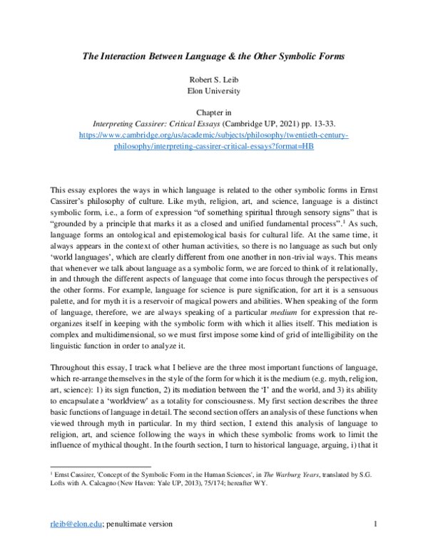 (PDF) The Interaction Between Language & the Other Symbolic Forms