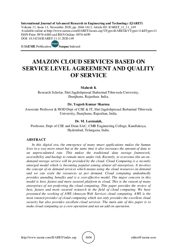 (PDF) AMAZON CLOUD SERVICES BASED ON SERVICE LEVEL AGREEMENT AND ...