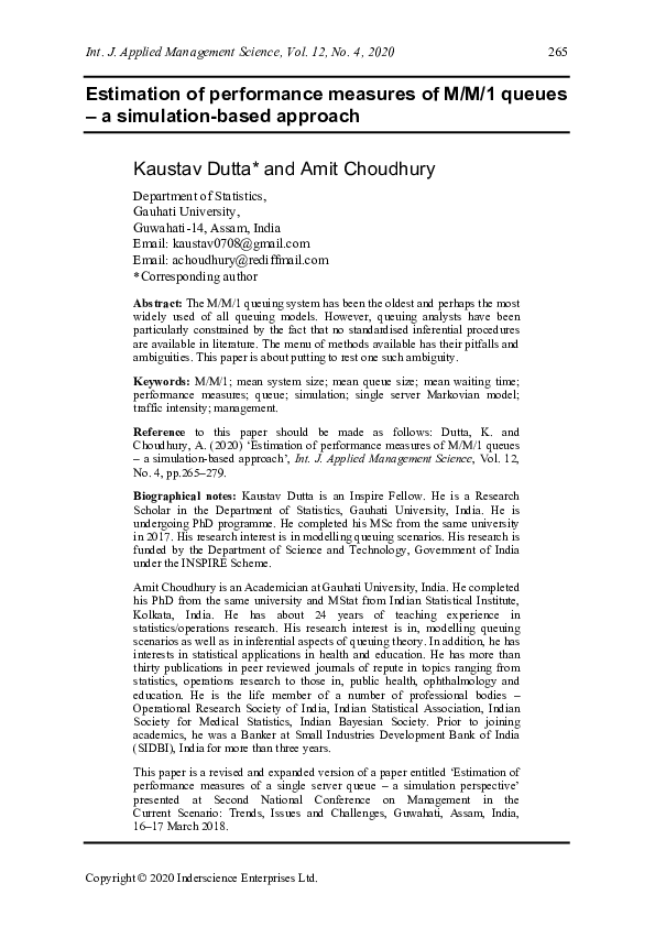 (PDF) Estimation of performance measures of M/M/1 queues -a simulation ...