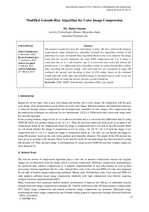 (PDF) Modified Golomb-Rice Algorithm for Color Image Compression