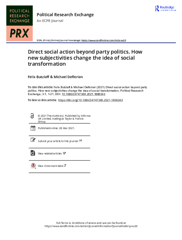 (PDF) Shifts in Social Action: Beyond Party Politics and Movements