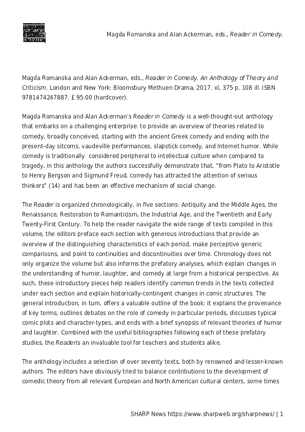 (PDF) Magda Romanska and Alan Ackerman, eds., Reader in Comedy. An ...