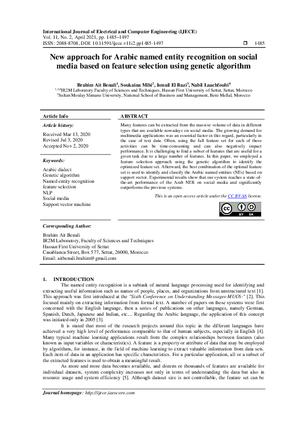 Pdf New Approach For Arabic Named Entity Recognition On Social Media Based On Feature