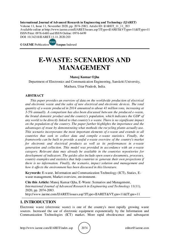 (PDF) E-WASTE: SCENARIOS AND MANAGEMENT