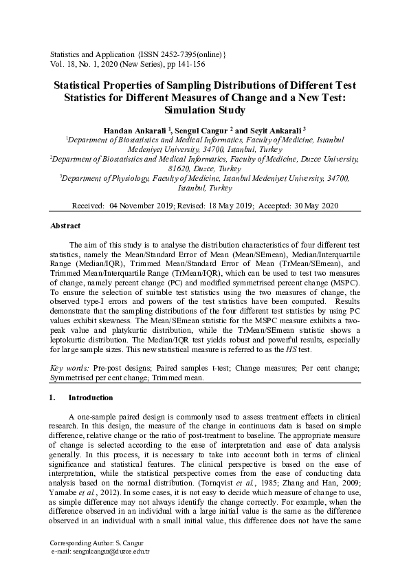 (PDF) Statistical Properties of Sampling Distributions of Different ...