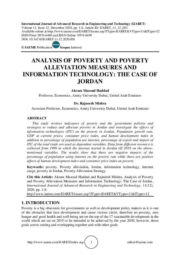 (PDF) ANALYSIS OF POVERTY AND POVERTY ALLEVIATION MEASURES AND ...