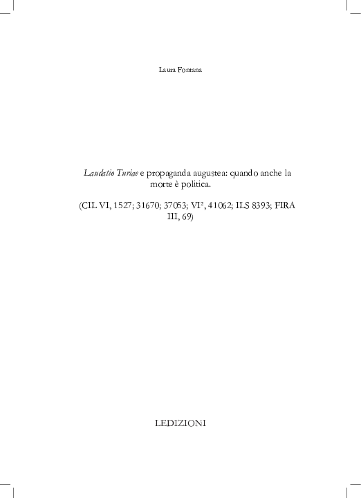 (PDF) Laudatio Turiae e propaganda augustea: quando anche la morte é ...