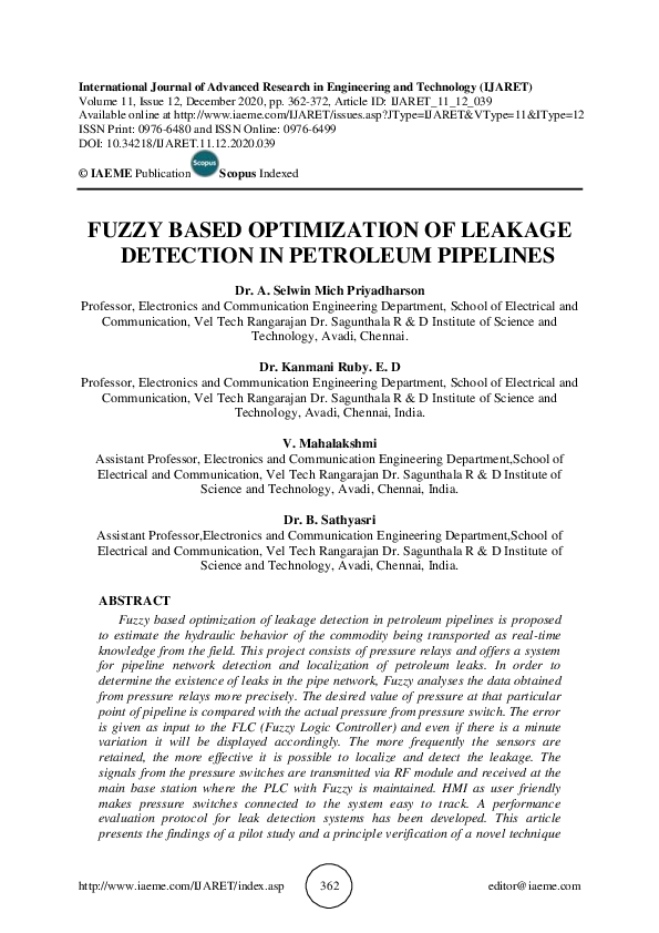 (PDF) FUZZY BASED OPTIMIZATION OF LEAKAGE DETECTION IN PETROLEUM PIPELINES