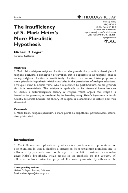 (PDF) The Insufficiency of S. Mark Heim's More Pluralistic Hypothesis