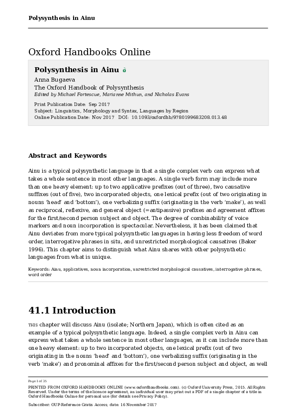 (PDF) Polysynthesis in Ainu.