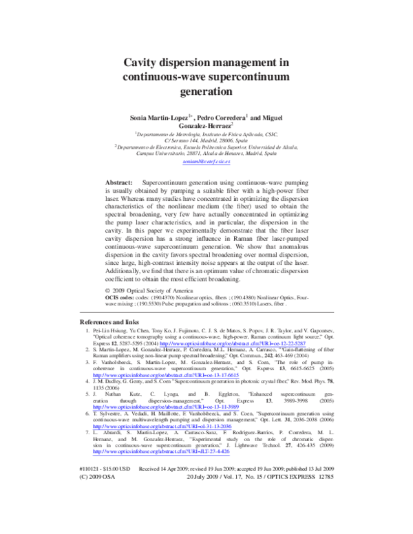 (PDF) Cavity dispersion management in continuous-wave supercontinuum generation