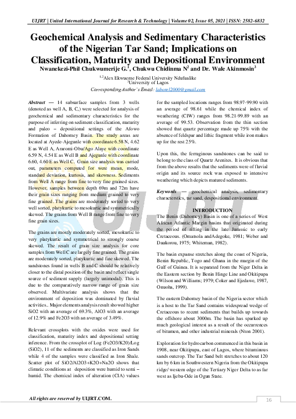 (PDF) Geochemical Analysis and Sedimentary Characteristics of the ...