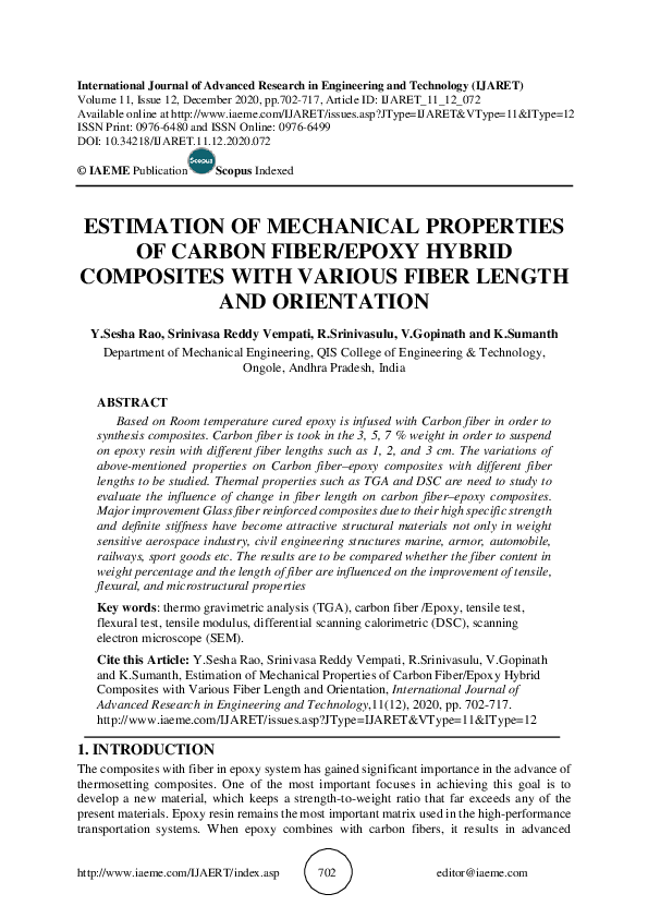 (PDF) ESTIMATION OF MECHANICAL PROPERTIES OF CARBON FIBER/EPOXY HYBRID ...