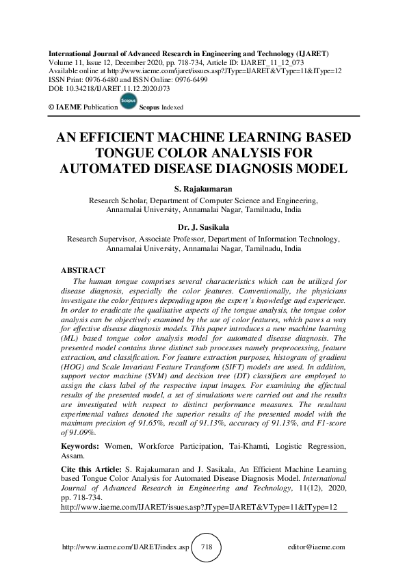 (PDF) AN EFFICIENT MACHINE LEARNING BASED TONGUE COLOR ANALYSIS FOR ...