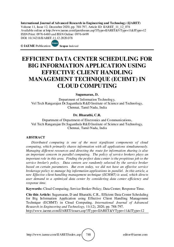 (PDF) EFFICIENT DATA CENTER SCHEDULING FOR BIG INFORMATION APPLICATION USING EFFECTIVE CLIENT ...