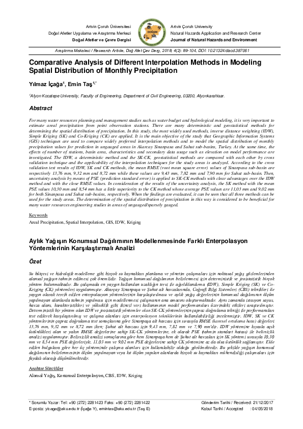Pdf Comparative Analysis Of Different Interpolation Methods In Modeling Spatial Distribution