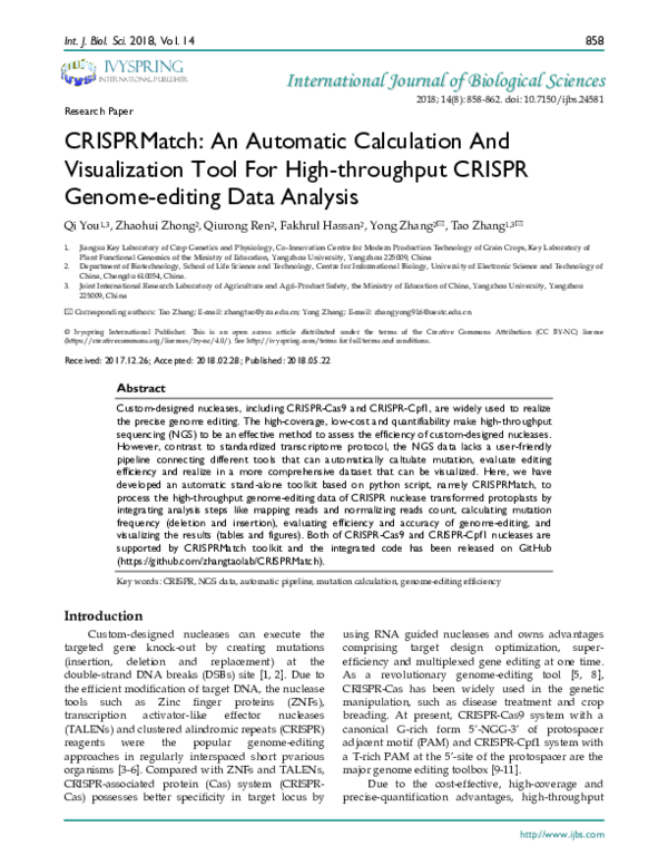 (PDF) CRISPRMatch: An Automatic Calculation And Visualization Tool For ...