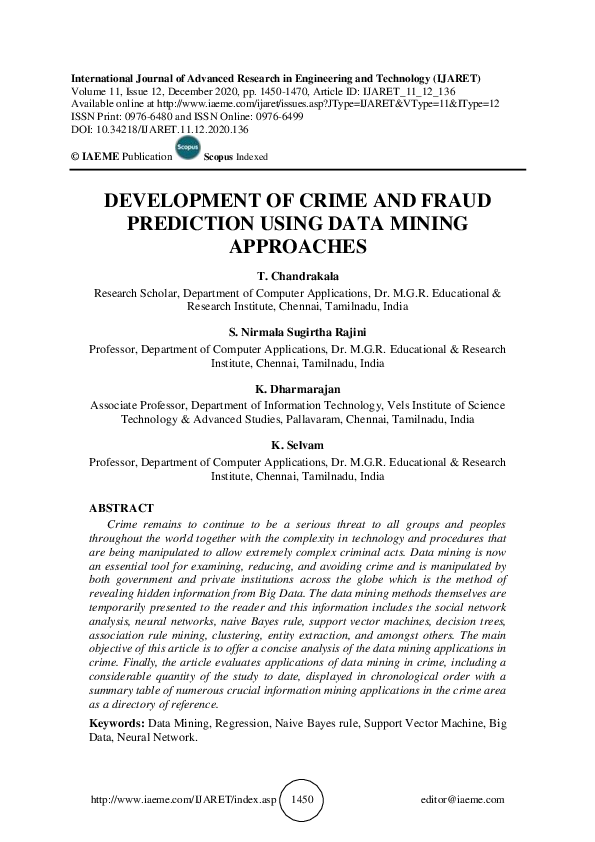 (PDF) DEVELOPMENT OF CRIME AND FRAUD PREDICTION USING DATA MINING ...