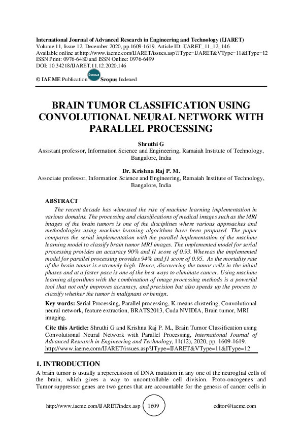 (PDF) BRAIN TUMOR CLASSIFICATION USING CONVOLUTIONAL NEURAL NETWORK ...