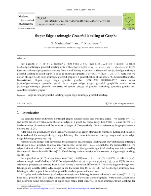 (PDF) Super Edge-antimagic Graceful labeling of Graphs