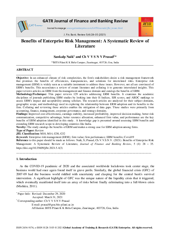 PDF Benefits Of Enterprise Risk Management A Systematic Review Of Literature GATR Journals pdf-benefits-of-enterprise-risk-management-a-systematic-review-of-literature-gatr-journals
