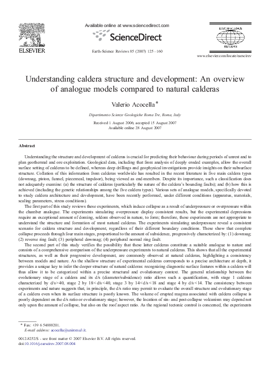 (PDF) Understanding caldera structure and development: An overview of ...